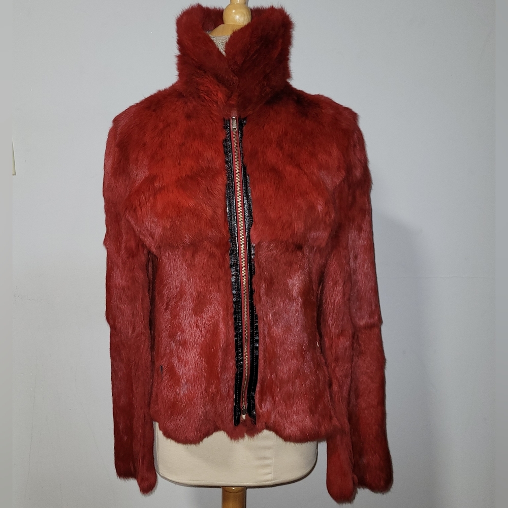 Bomb Boogie Red Dyed Rabbit Fur Coat - Gem